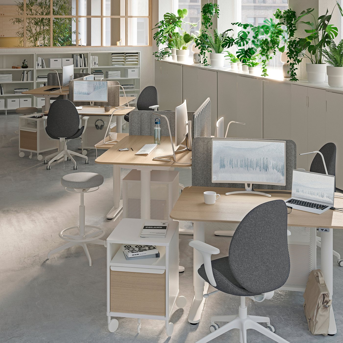 BEKANT desk sit/stand white stained oak veneer/white - IKEA