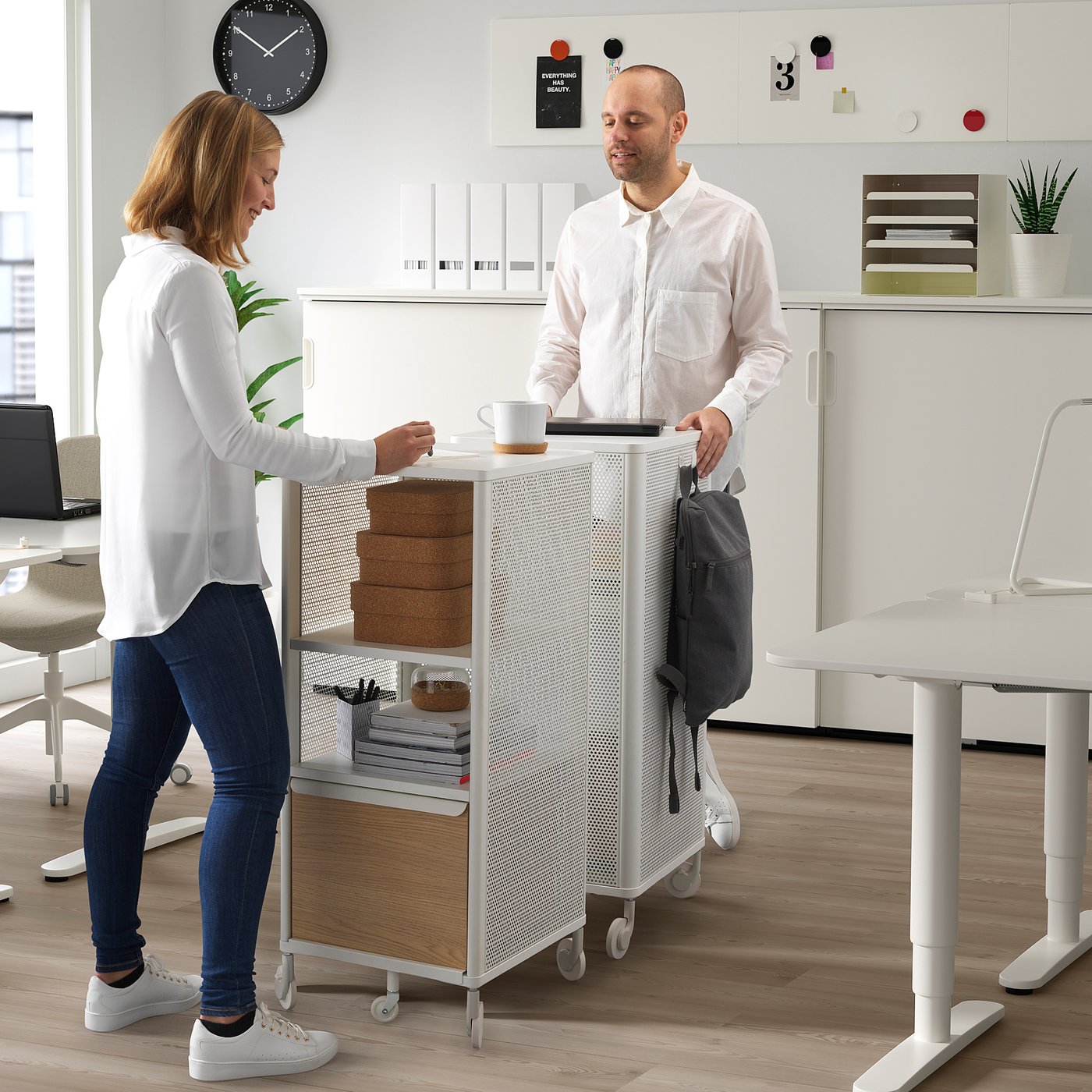 BEKANT storage unit with smart lock mesh white - IKEA