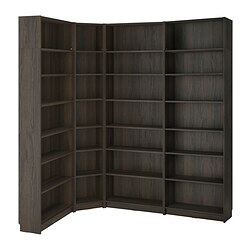 BILLY bookcase corner comb w ext units dark brown oak effect - IKEA