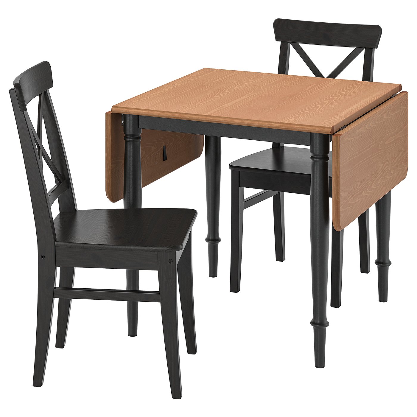 DANDERYD / INGOLF table and 2 chairs pine veneer black/black - IKEA