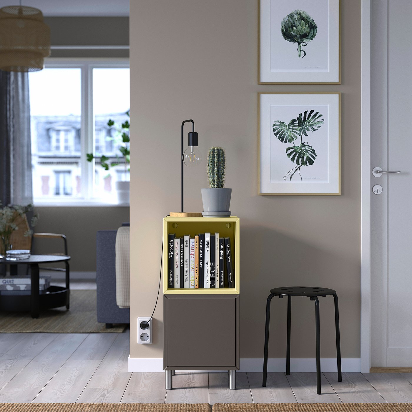 EKET cabinet combination with legs dark grey pale yellow/metal - IKEA