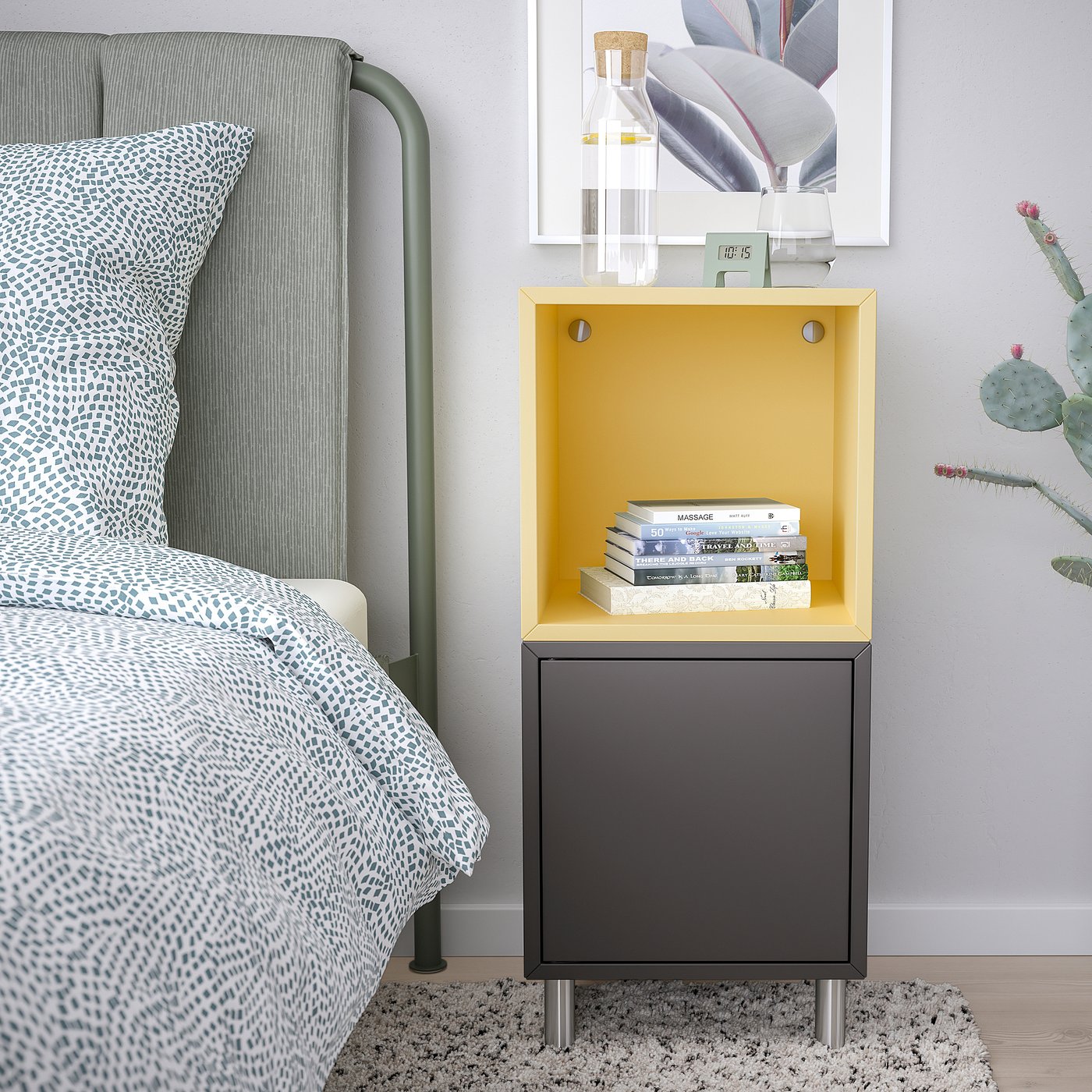 EKET cabinet combination with legs dark grey pale yellow/metal - IKEA