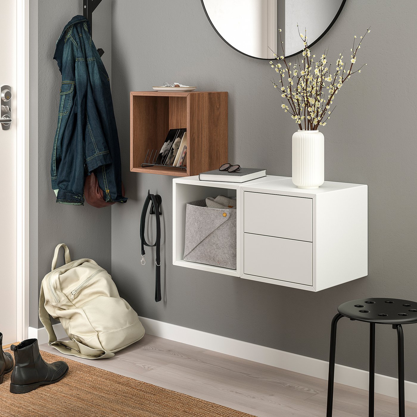 EKET wall-mounted storage combination white/walnut effect - IKEA
