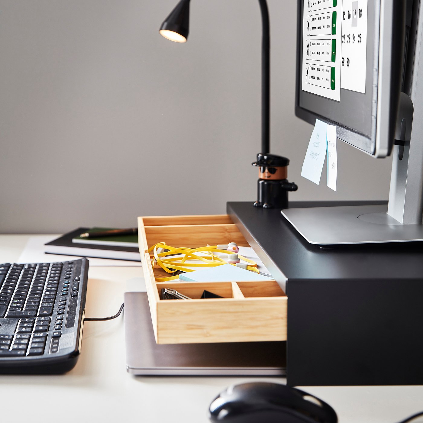 ELLOVEN monitor stand with drawer anthracite - IKEA