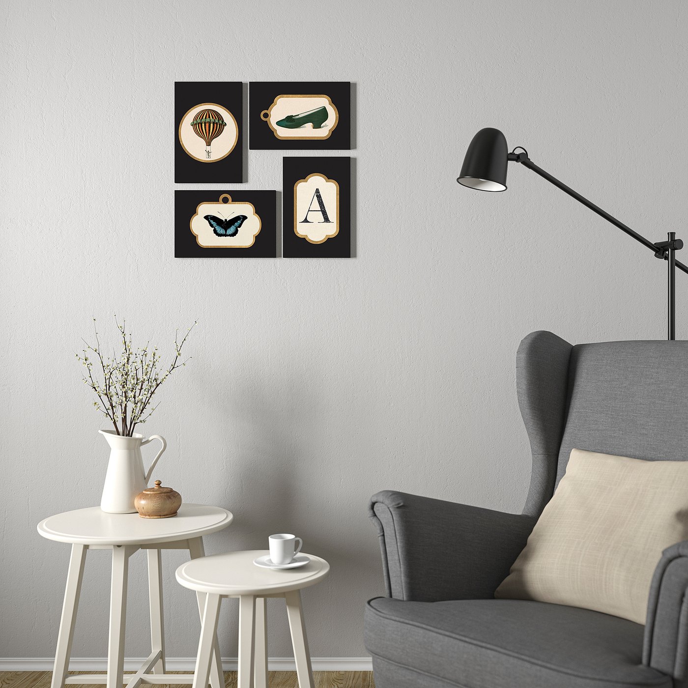 GRÖNBY picture, set of 4 vintage ephemera - IKEA