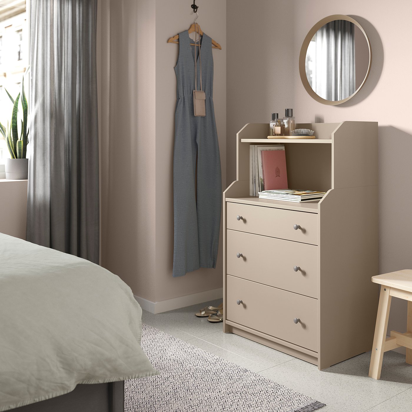 HAUGA chest of 3 drawers with shelf beige - IKEA