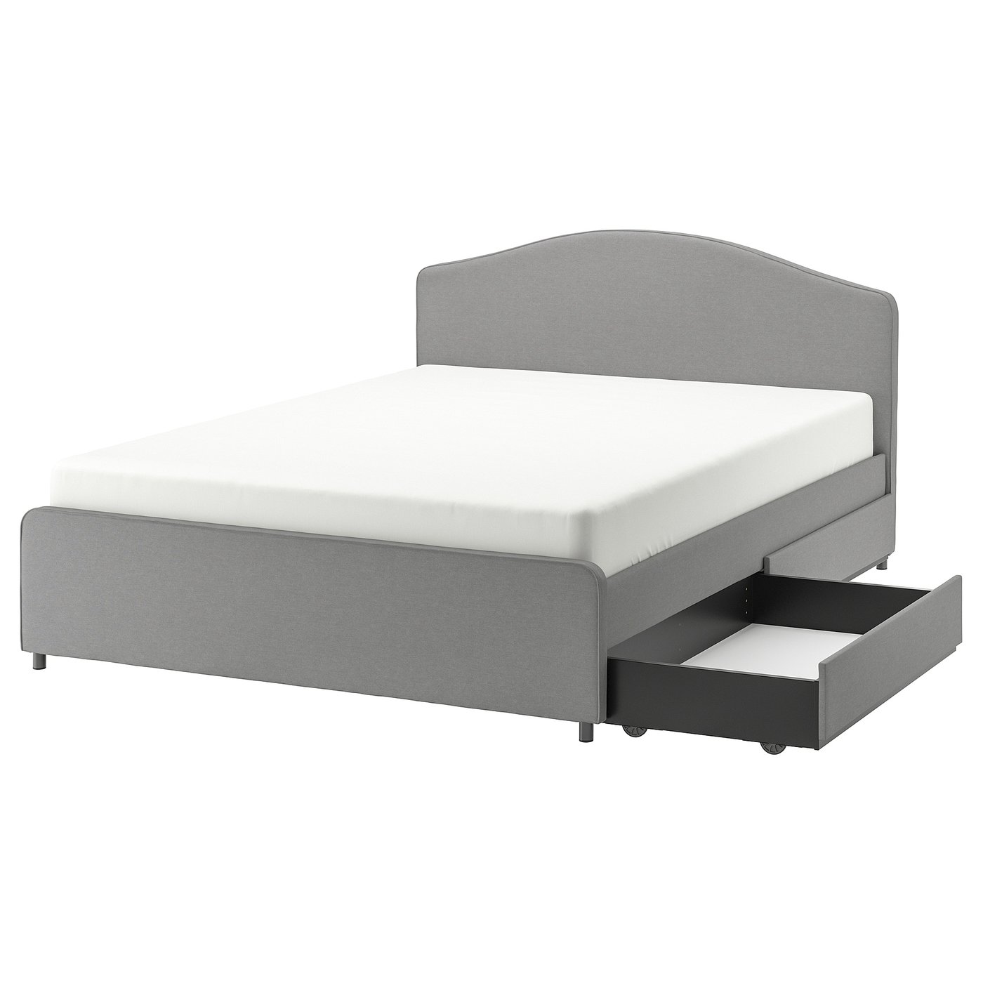 HAUGA upholstered bed, 2 storage boxes Vissle grey - IKEA