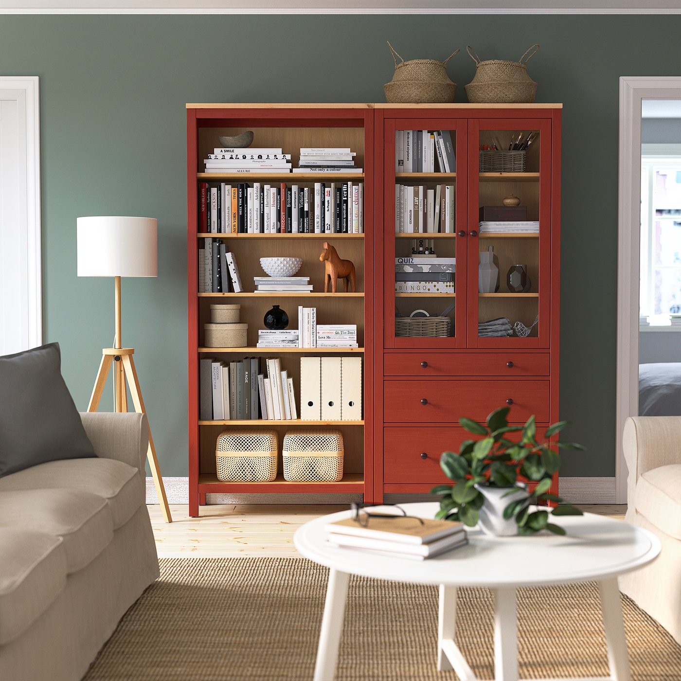 HEMNES bookcase red stained/light brown stained - IKEA