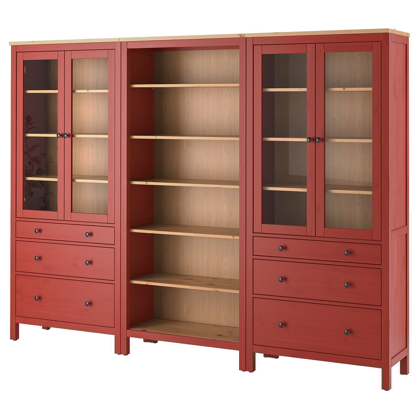 HEMNES storage combination w doors/drawers red stained/light brown ...