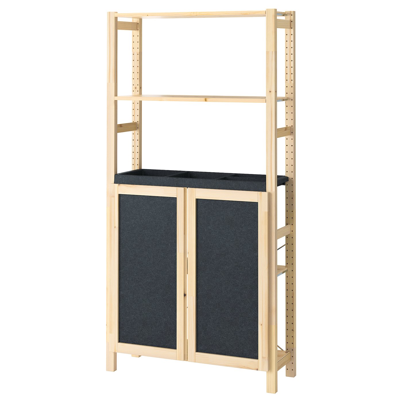 IVAR shelving unit with doors pine/felt - IKEA