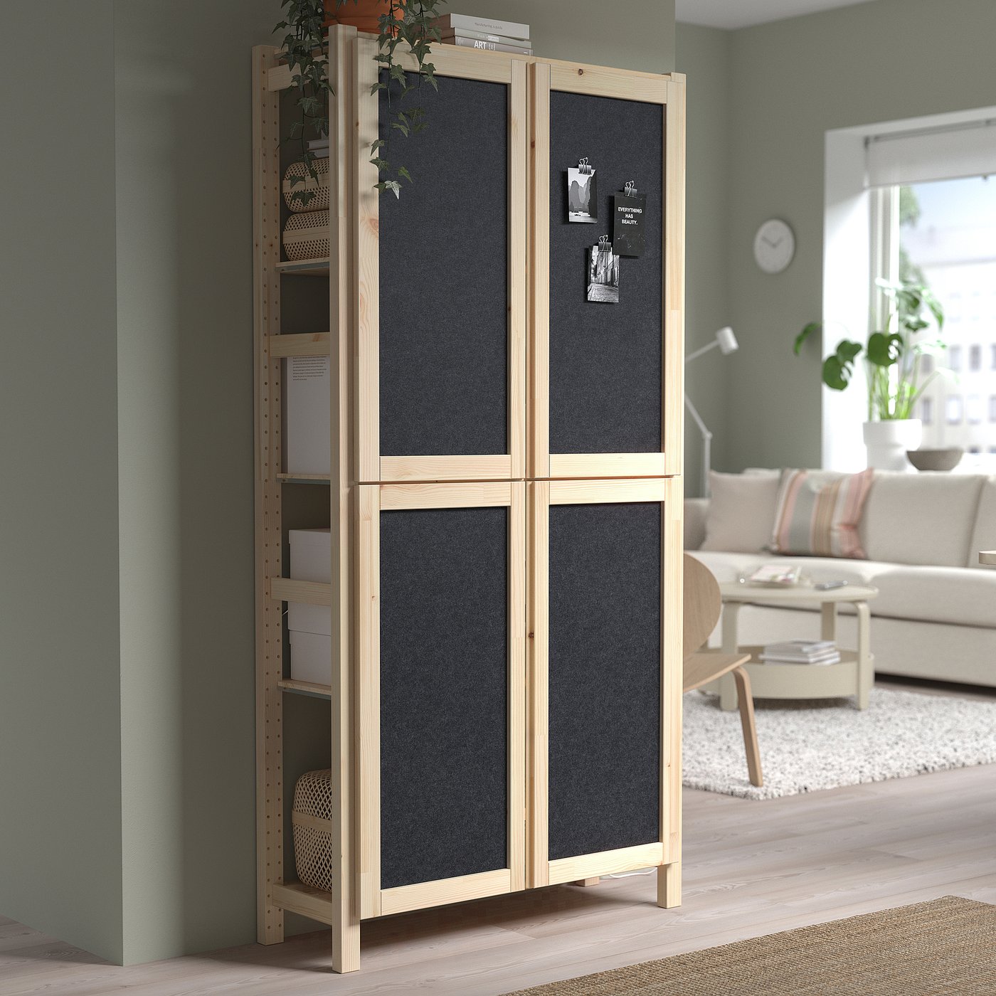 IVAR shelving unit with doors pine/felt - IKEA