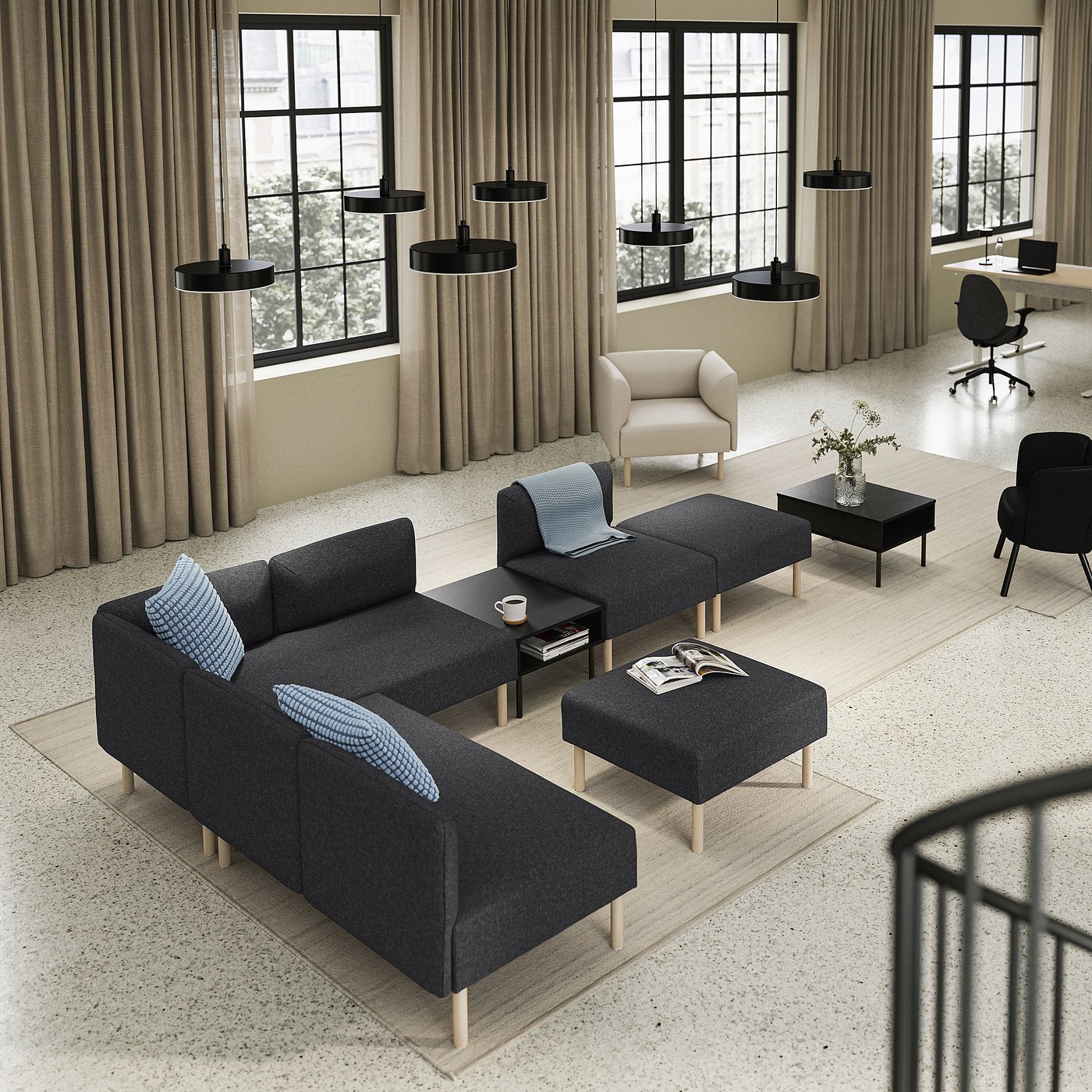 LILLEHEM 6-seat modular sofa with side table Gunnared/dark grey wood - IKEA