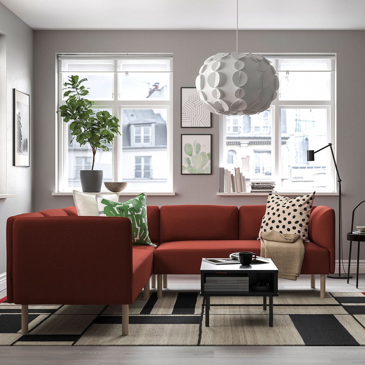 LILLEHEM modular corner sofa, 4 seat Gunnared/brown-red wood - IKEA