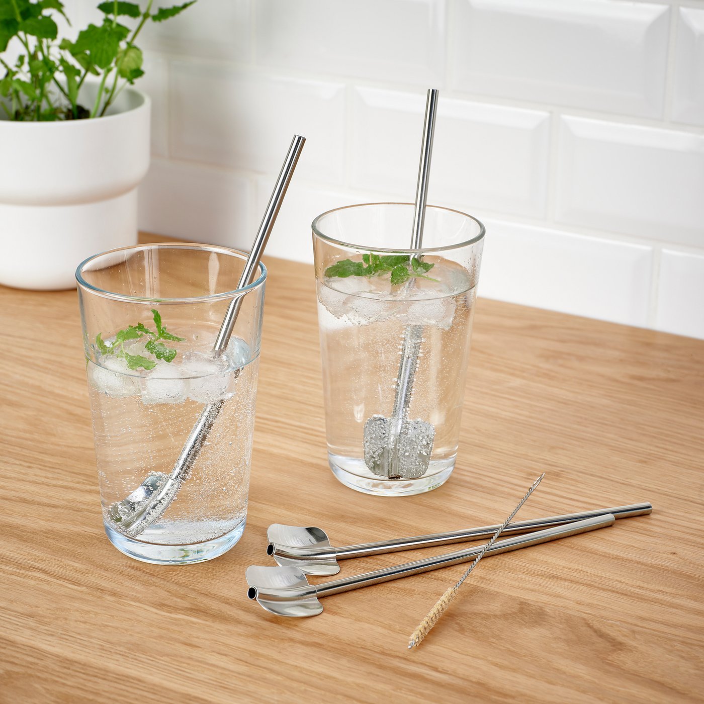 LUFTTÄT 5-pc drink strw/spoon set w clng br stainless steel - IKEA