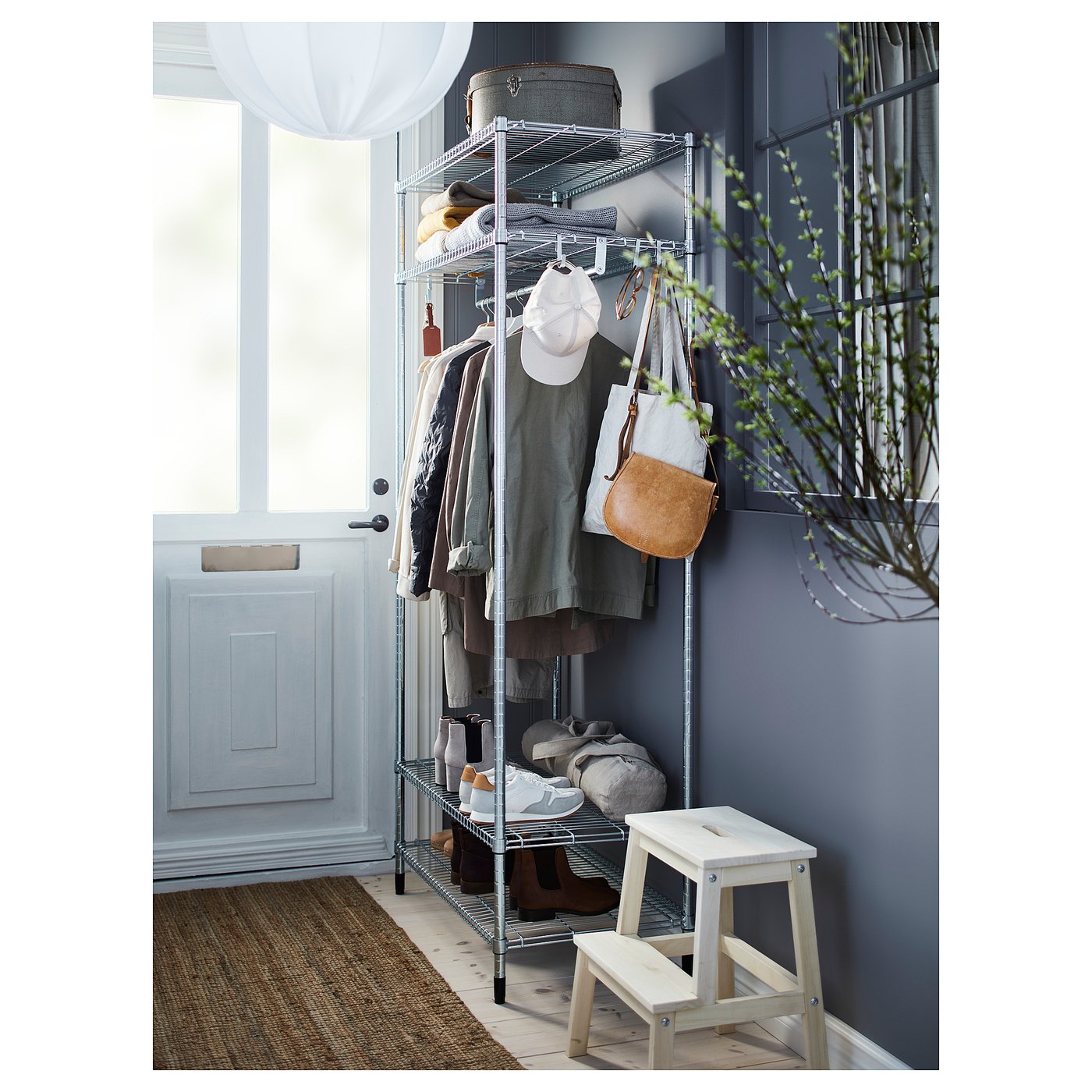OMAR shelving unit with clothes rail galvanised - IKEA