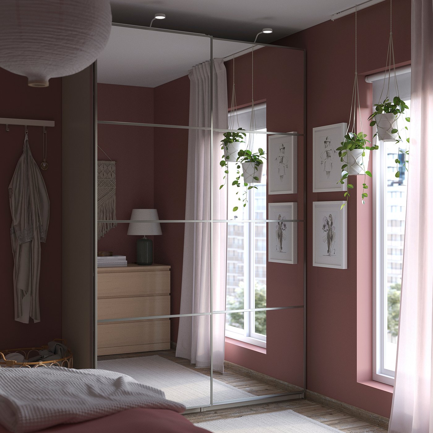 PAX / AULI wardrobe with sliding doors grey-beige/mirror glass - IKEA