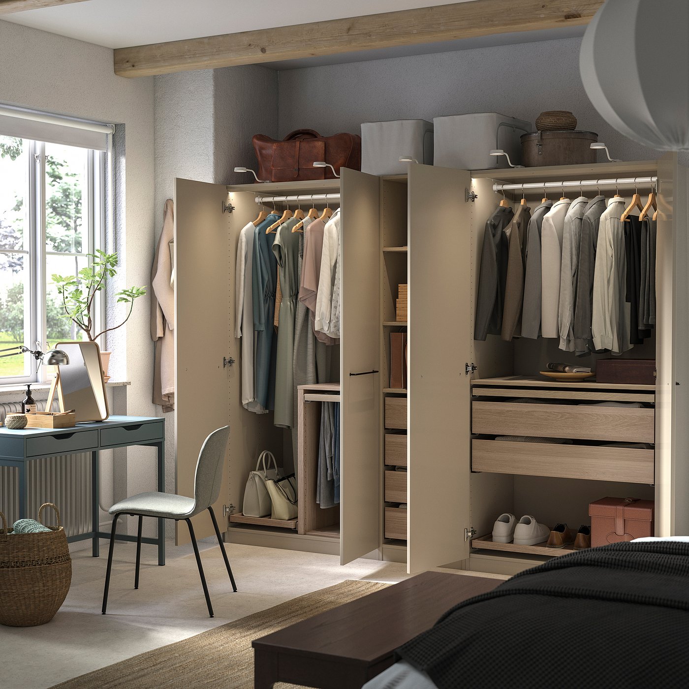 PAX / FORSAND wardrobe combination grey-beige/white stained oak effect ...