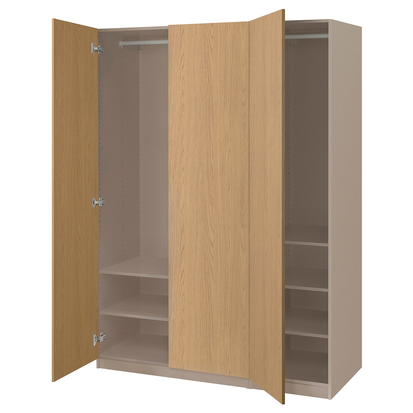 PAX / STORKLINTA wardrobe combination grey-beige/oak effect - IKEA