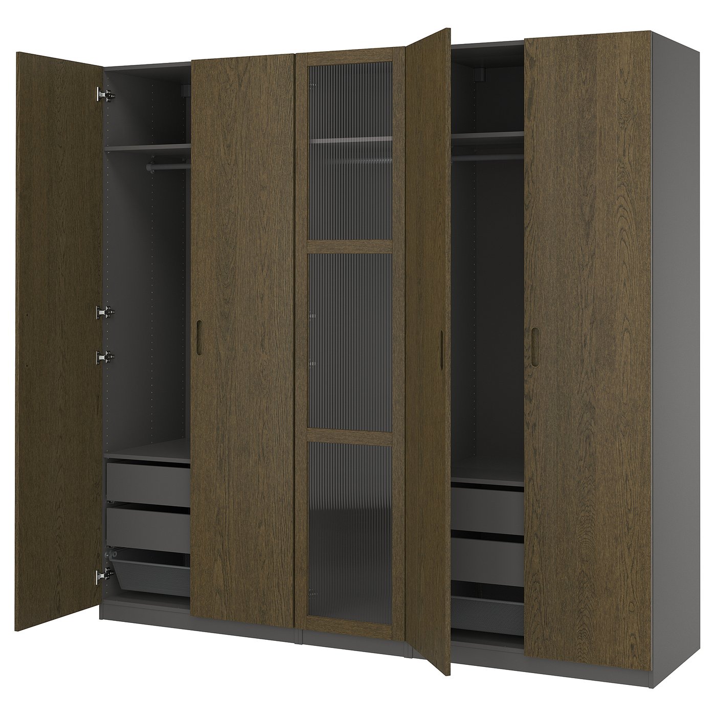 PAX / TONSTAD wardrobe combination dark grey brown/stained oak veneer ...