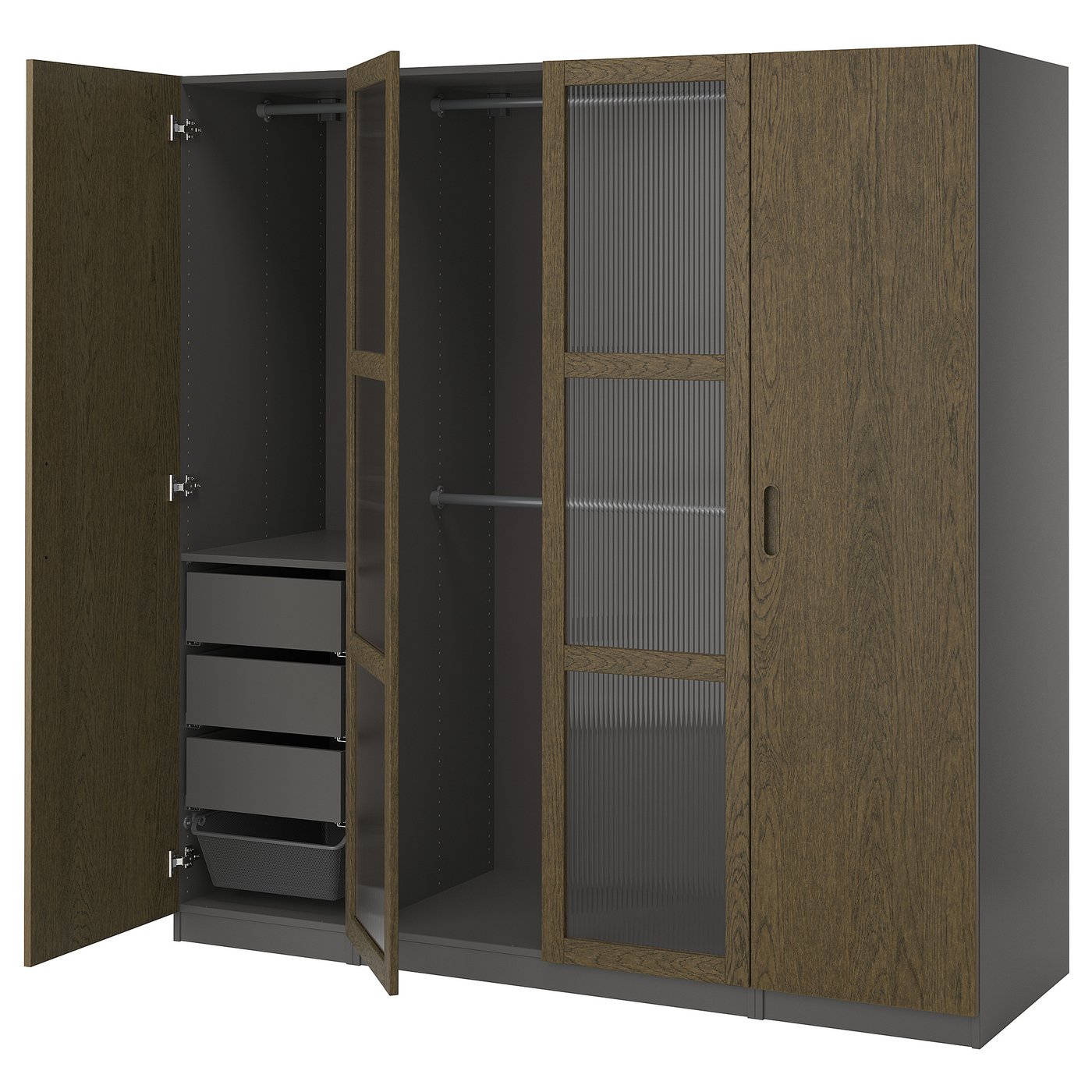 PAX / TONSTAD wardrobe combination dark grey brown/stained oak veneer ...