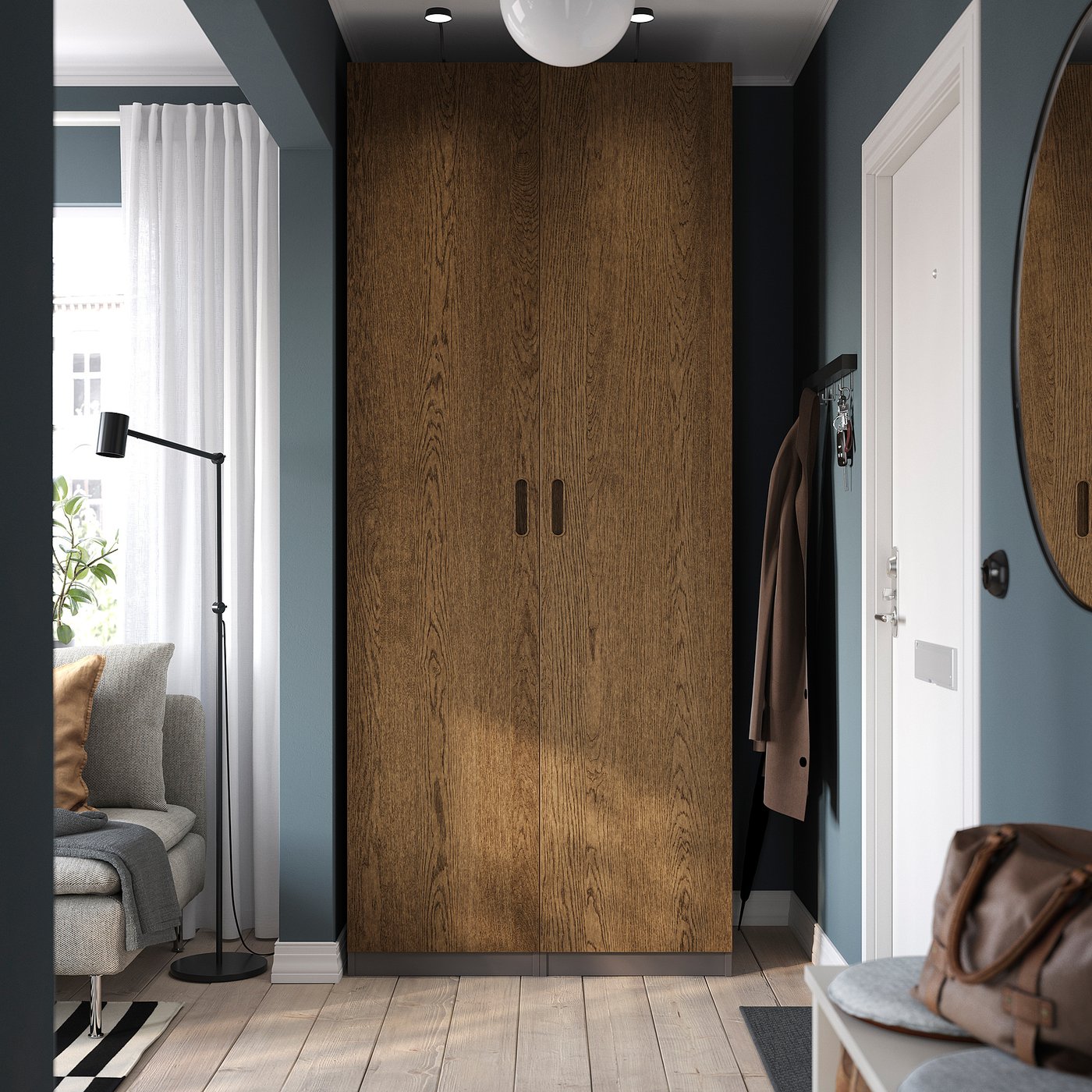 PAX / TONSTAD wardrobe combination dark grey/brown stained oak veneer ...