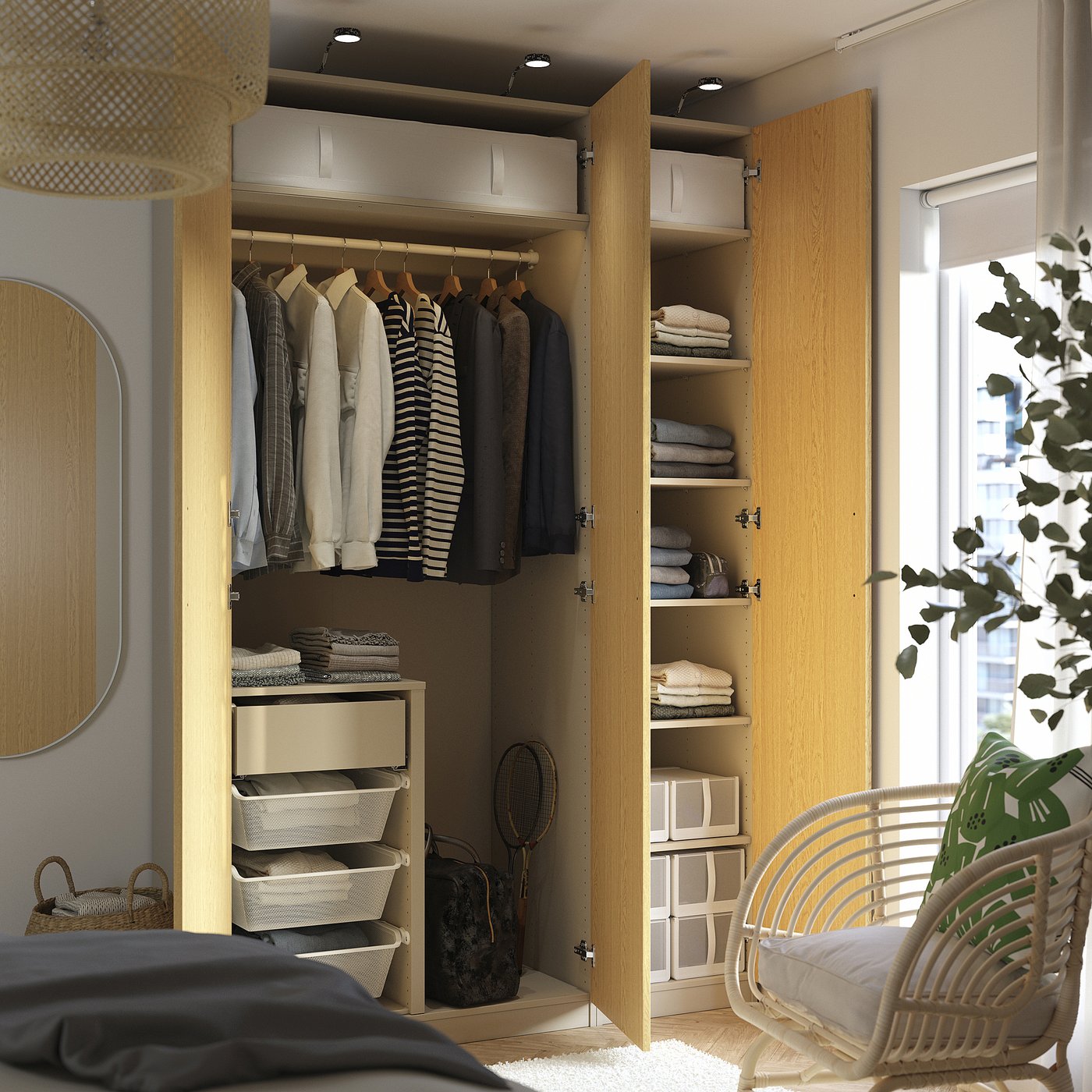 PAX / TONSTAD wardrobe combination grey-beige/oak veneer - IKEA