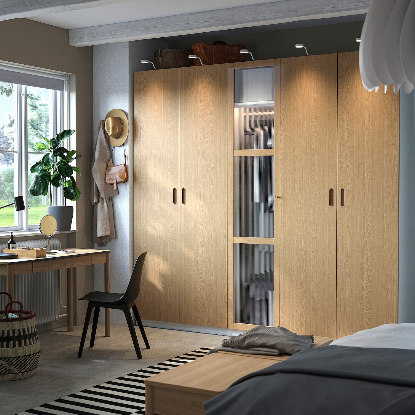 PAX / TONSTAD wardrobe combination white/oak veneer glass - IKEA