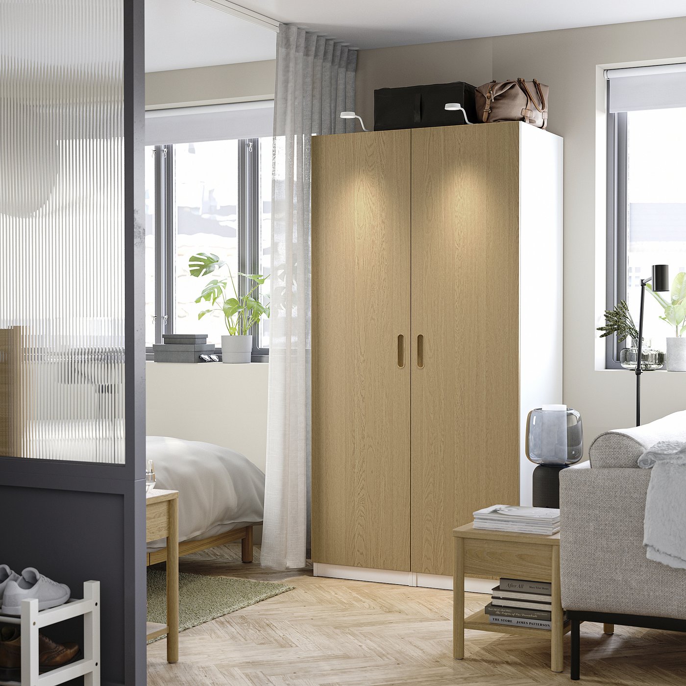 PAX / TONSTAD wardrobe combination white/oak veneer - IKEA