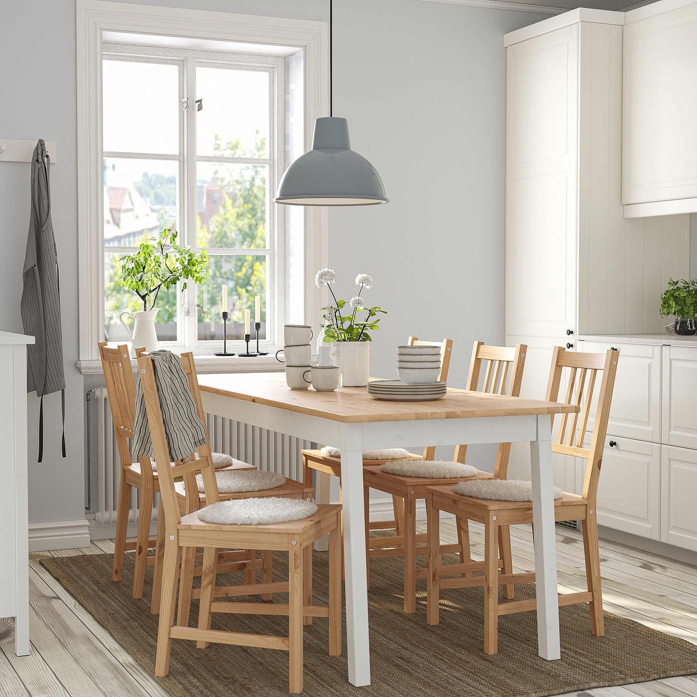 PINNTORP / PINNTORP table and 6 chairs light brown stained white ...