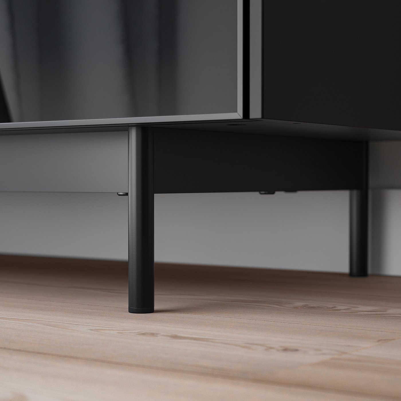 RANNÄS TV bench with doors black/black glass - IKEA