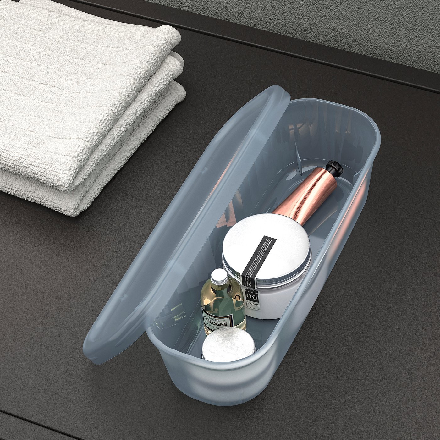 RYKTA storage box with lid transparent grey-blue - IKEA