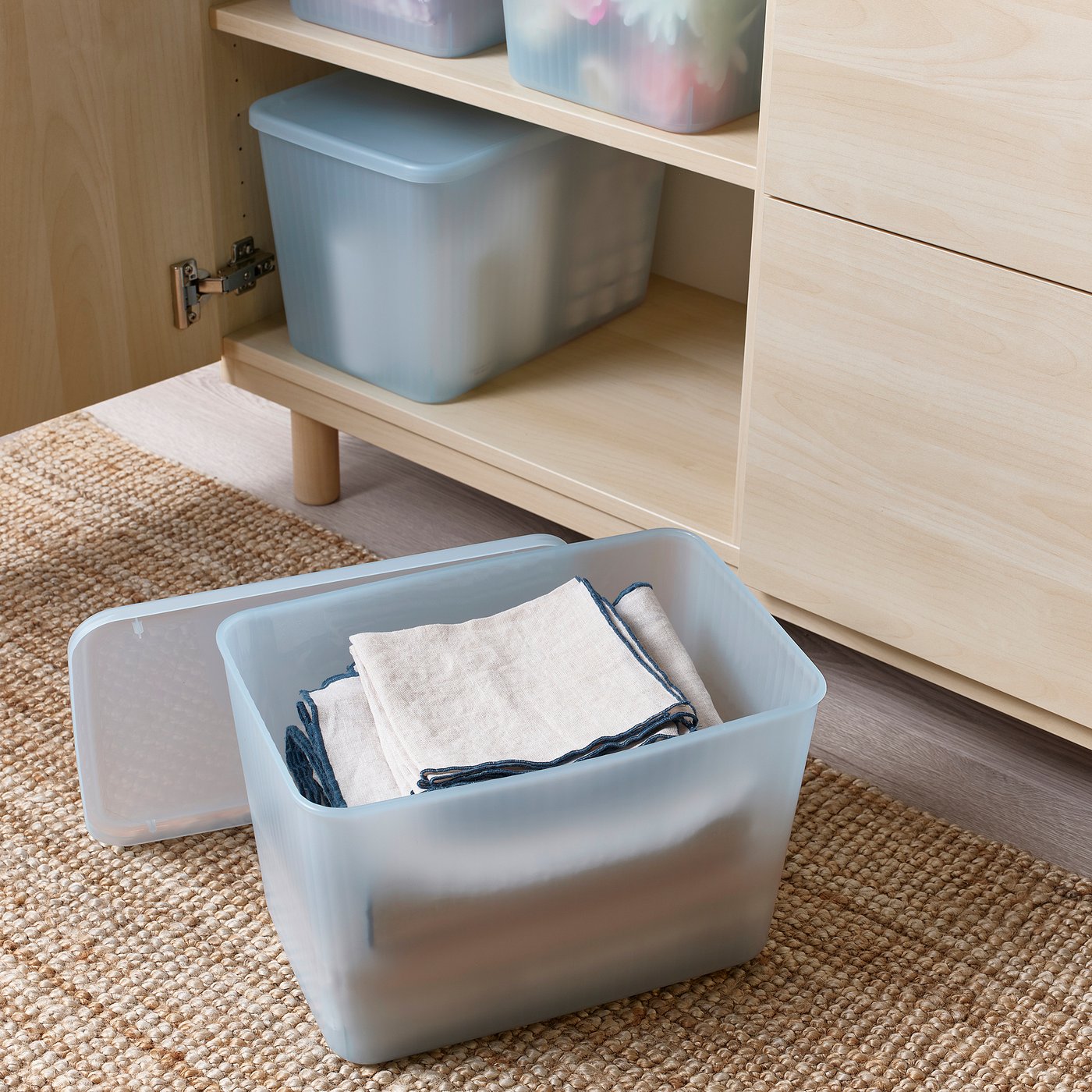 RYKTA storage box with lid transparent grey-blue - IKEA