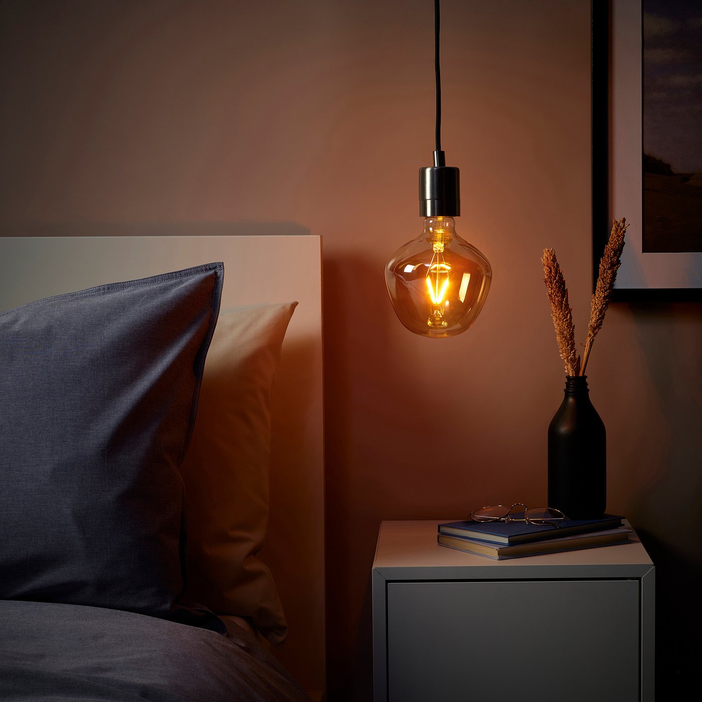 SKAFTET / MOLNART pendant lamp with light bulb nickel-plated bell ...