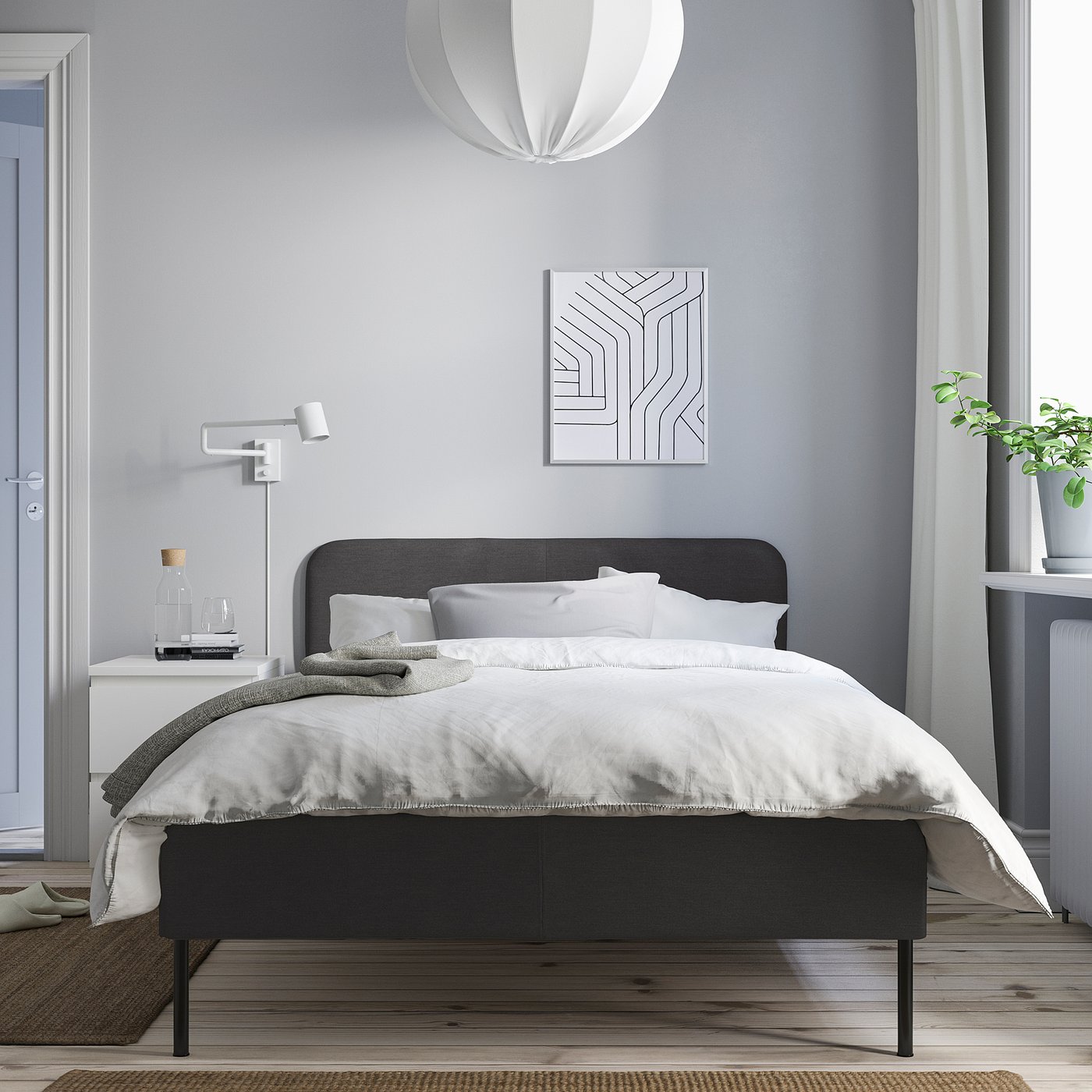 SLATTUM upholstered bed frame Vissle dark grey - IKEA