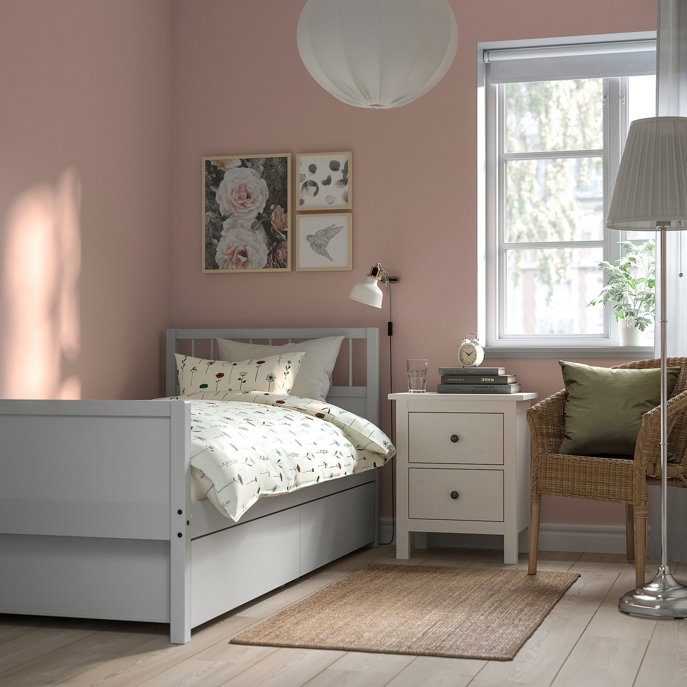 SMYGA bed frame with storage light grey - IKEA