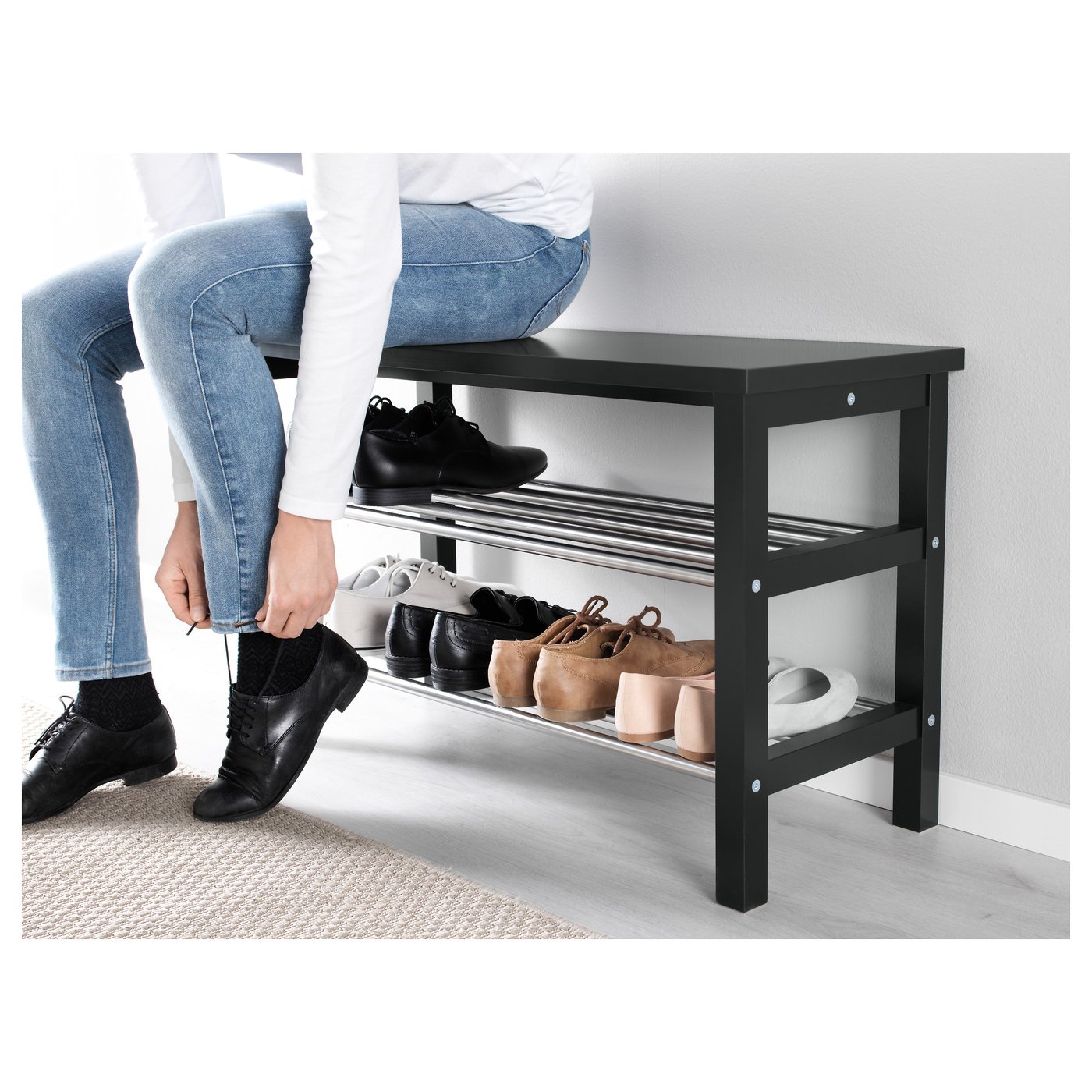 TJUSIG bench with shoe storage black - IKEA