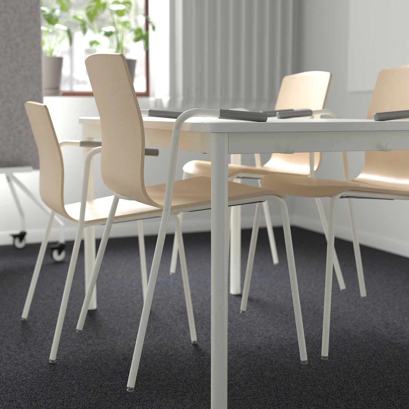 TOMMARYD / LÄKTARE conference table and chairs light grey/birch veneer ...