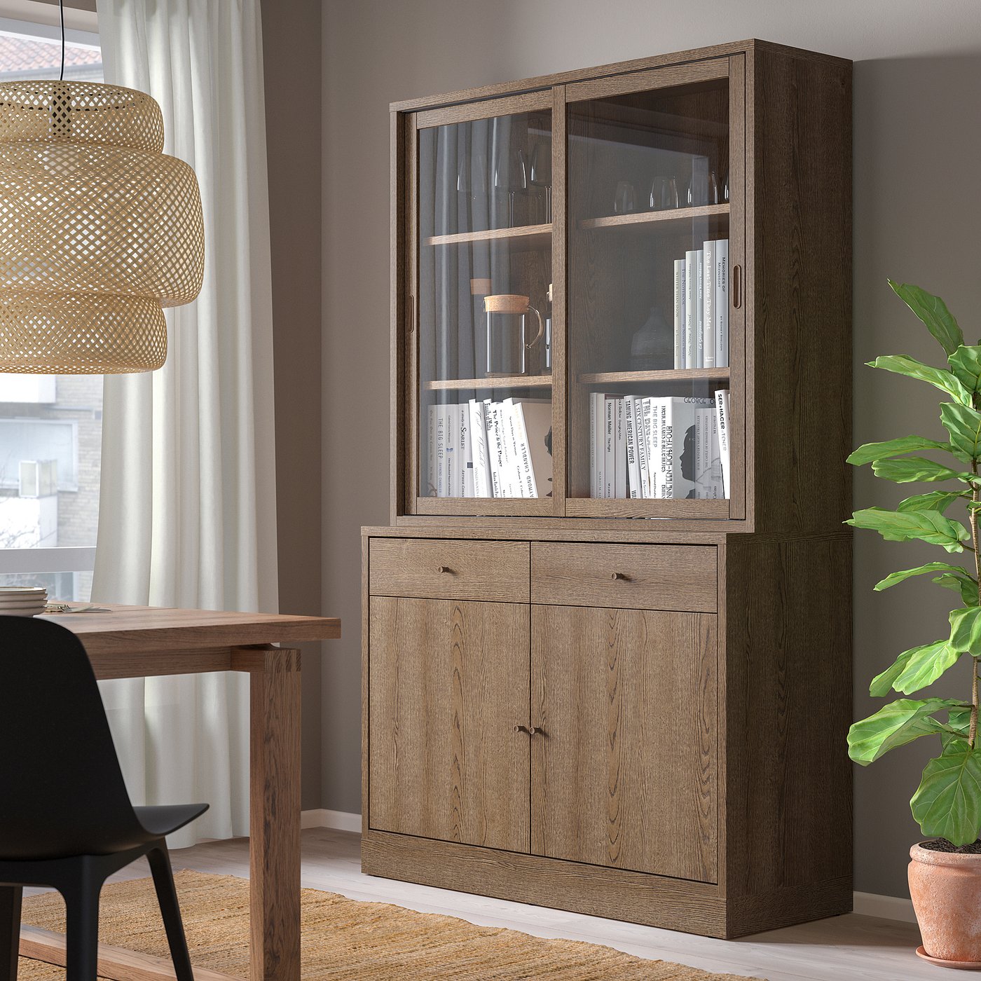 TONSTAD storage comb w sliding glass doors brown stained oak veneer ...