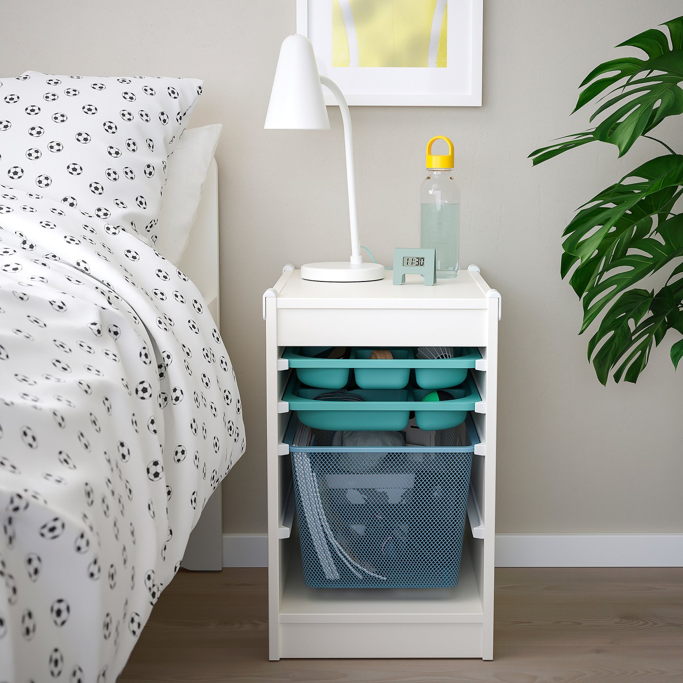 TROFAST storage combination with box/trays white turquoise/grey-blue - IKEA