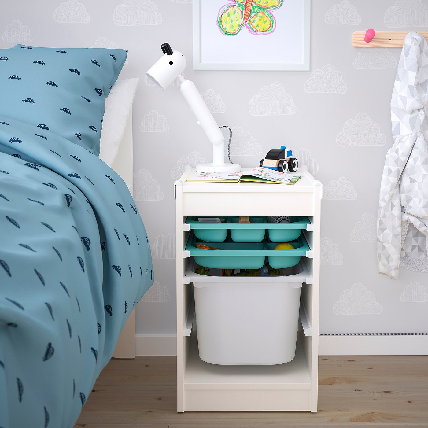 TROFAST storage combination with box/trays white turquoise/white - IKEA