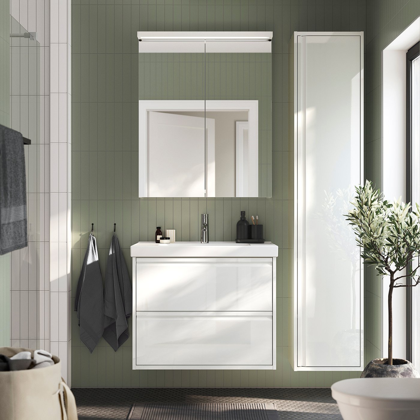 ÄNGSJÖN 安雪恩 / ORRSJÖN 欧雪恩 洗脸池柜带抽屉/洗脸池/水龙头 高光 白色 - IKEA