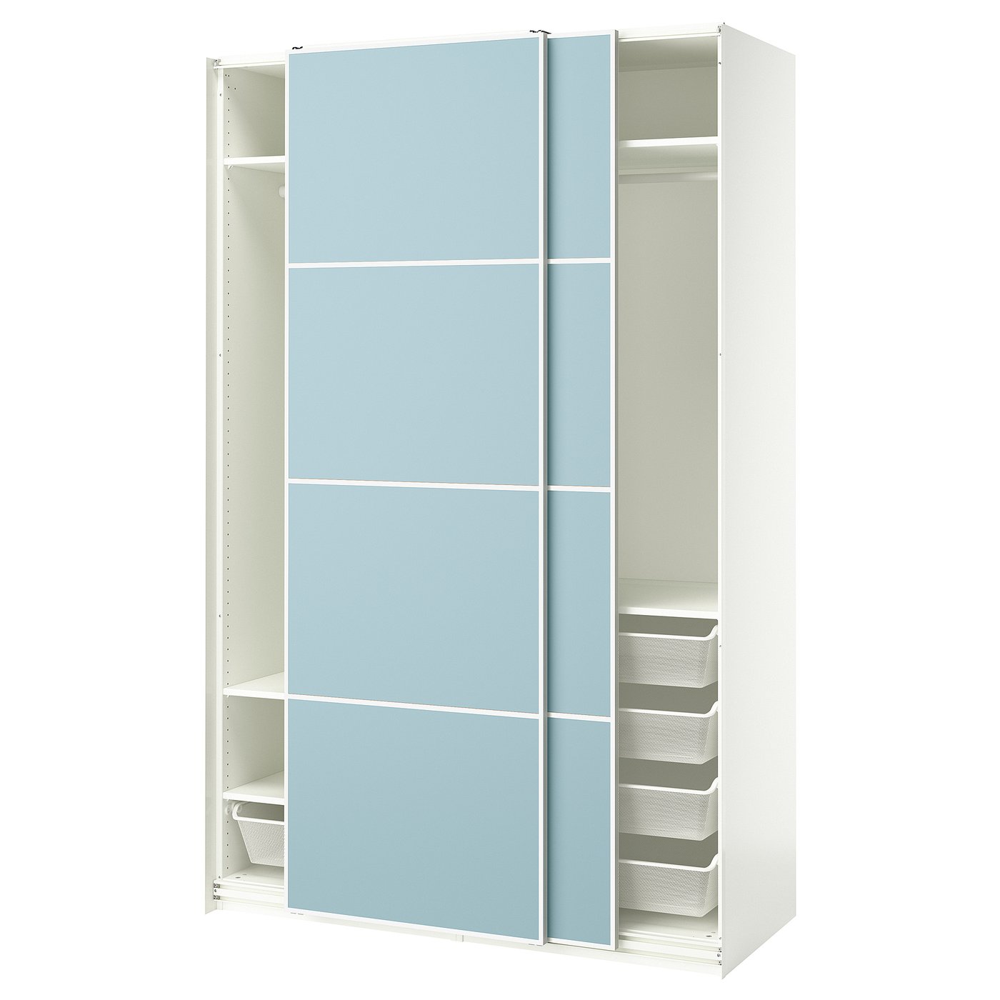 PAX 帕克思 / MEHAMN 马汉姆 衣柜，带推拉门 白色/双面设计 浅蓝色 - IKEA